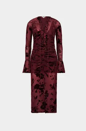 SAEMDI Flocked Mesh Dress - Burgundy