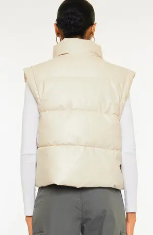KANCAN Frida Cropped Faux Leather Puffer Vest