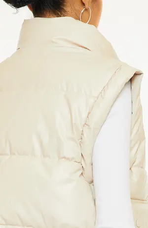KANCAN Frida Cropped Faux Leather Puffer Vest