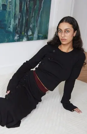 SAEMDI Deconstructed Rib Midi Skirt
