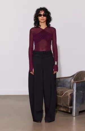 SAEMDI Mesh Draped Top