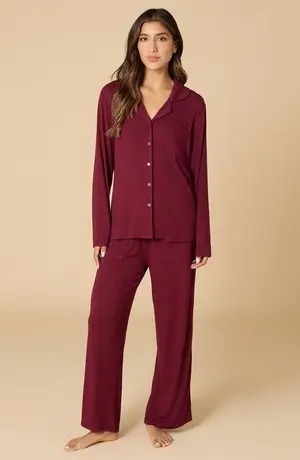 SOFTIES Aria Slim Notch Collar Pj Set Cherry Cola