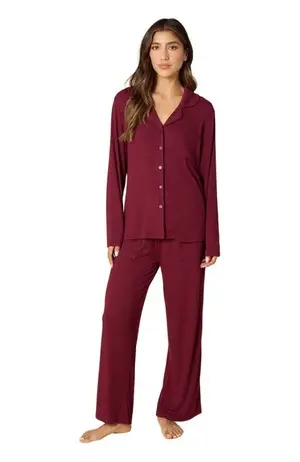 SOFTIES Aria Slim Notch Collar Pj Set - Cherry Cola
