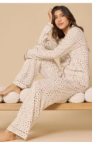 SOFTIES Aria Slim Notch Collar Pj Set - Wild Almond