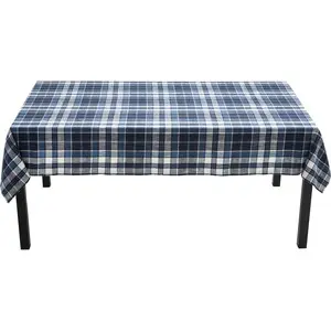 TAG Mirage Plaid Cotton Tablecloth Christmas Machine Washable - Blue