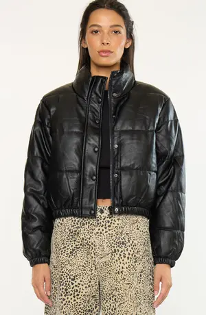 KANCAN Taylor Cropped Faux Leather Puffer Jacket