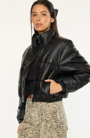 KANCAN Taylor Cropped Faux Leather Puffer Jacket