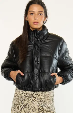KANCAN Taylor Cropped Faux Leather Puffer Jacket