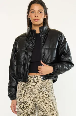 KANCAN Taylor Cropped Faux Leather Puffer Jacket