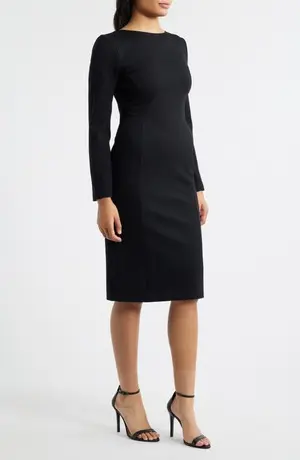 Spanx Long Sleeve Low Back Sheath Dress - Classic Black