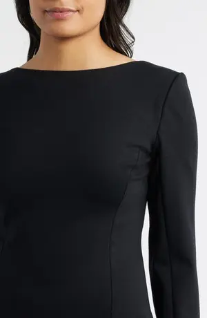 Spanx Long Sleeve Low Back Sheath Dress - Classic Black