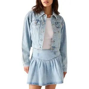 Steve Madden Rhinestone Fringe Denim Jacket