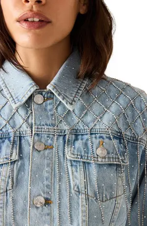 Steve Madden Rhinestone Fringe Denim Jacket