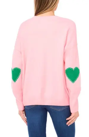 CECE DUPRAZ Heart Elbow Patch Crewneck Sweater