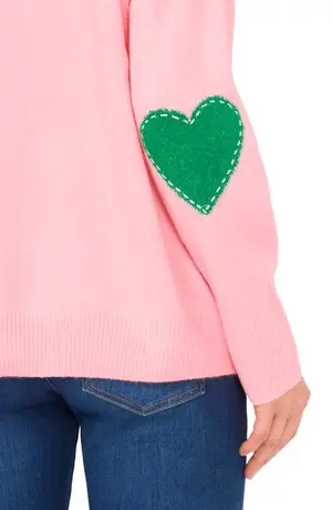 CECE DUPRAZ Heart Elbow Patch Crewneck Sweater