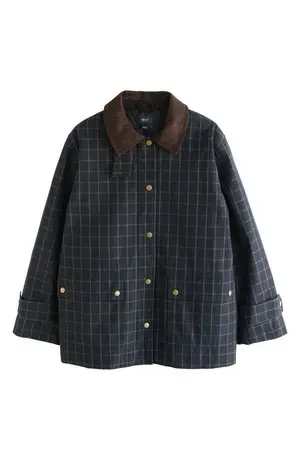 NEXT Check Patterned Waxed Jacket With Corduroy Collar