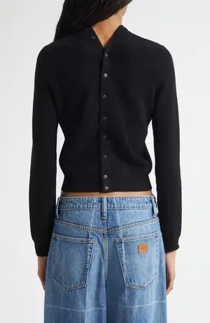 Alexander Wang Continuous Placket Crop Wool Blend Cardigan - Black