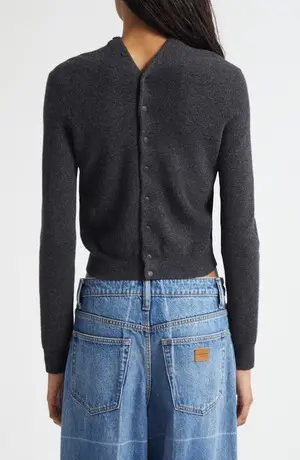 Alexander Wang Continuous Placket Crop Wool Blend Cardigan - Charcoal