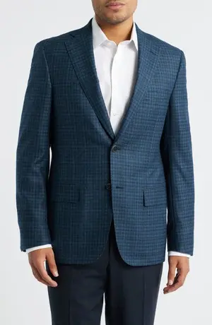 HERITAGE GOLD Milano Contemporary Fit Check Super 130s Wool Sport Coat - Green