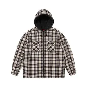 Supreme Lined Zip-up Hooded Flannel Shirt - Tan