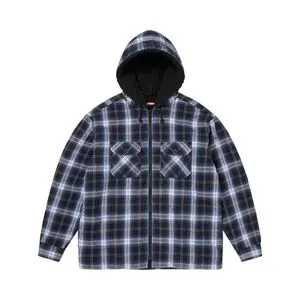 Supreme Lined Zip Up Hooded Flannel Shirt - Black