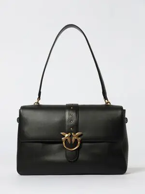 Pinko Leather Shoulder Bag With Gold Tone Clasp - Black