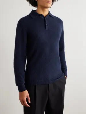 Thom Sweeney Brushed Cashmere-blend Polo Shirt