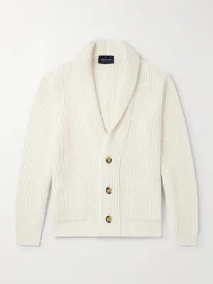 Thom Sweeney Shawl-collar Ribbed Wool Cardigan