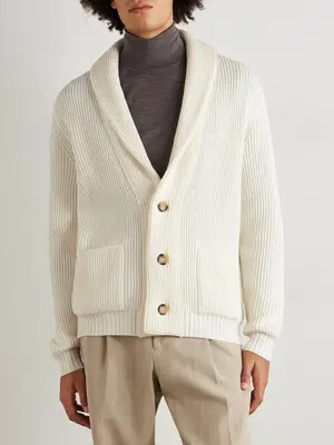 Thom Sweeney Shawl-collar Ribbed Wool Cardigan