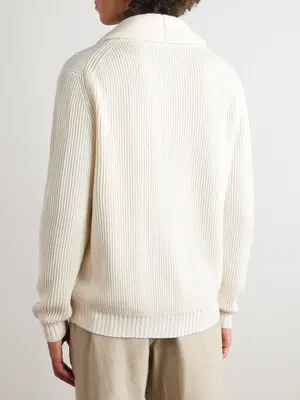 Thom Sweeney Shawl-collar Ribbed Wool Cardigan