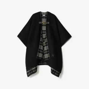 Burberry Check Cashmere Cape - Black/calico Beige