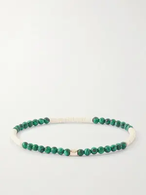 Luis Morais 14-karat Gold, Malachite And Onyx Beaded Bracelet - Green