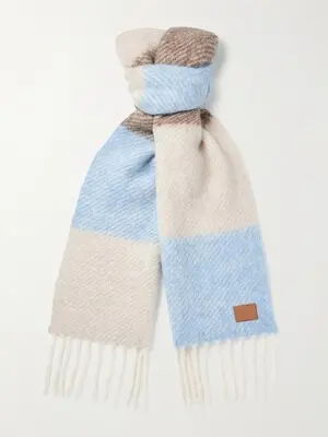 Loewe Fringed Striped Alpaca-blend Scarf - Blue