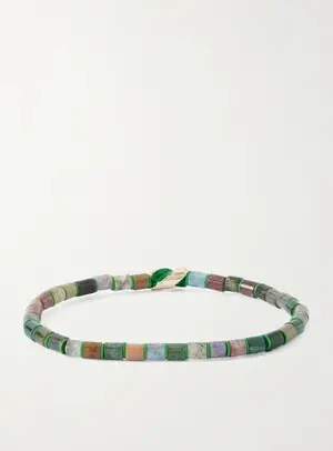 Luis Morais 14-karat Gold, Enamel And Agate Beaded Bracelet - Green