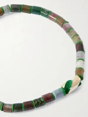 Luis Morais 14-karat Gold, Enamel And Agate Beaded Bracelet - Green