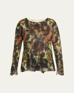 R13 Distressed Wool-Blend Boyfriend Sweater - Light Camo