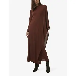 LEEM Asymmetric-sleeve Knitted Maxi Dress