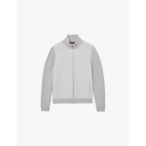 REISS Funnel-neck Ribbed-knit Jacket - Soft Grey