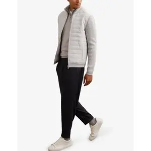 REISS Funnel-neck Ribbed-knit Jacket - Soft Grey