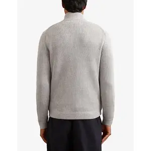 REISS Funnel-neck Ribbed-knit Jacket - Soft Grey