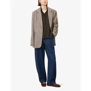 FRAME Houndstooth Gillian Silk Top - Americano Multi
