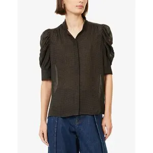 FRAME Houndstooth Gillian Silk Top - Americano Multi