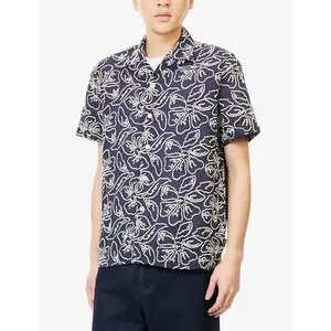 Paul Smith Floral-embroidered Short-sleeve Cotton-blend Shirt