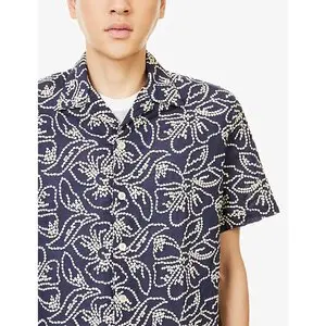 Paul Smith Floral-embroidered Short-sleeve Cotton-blend Shirt