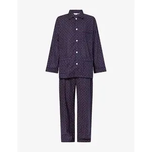 Derek Rose Nelson Printed Cotton Pyjama Set - Navy
