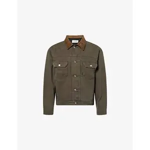 FRAME Suede-collar Cotton-canvas Trucker Jacket