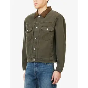 FRAME Suede-collar Cotton-canvas Trucker Jacket