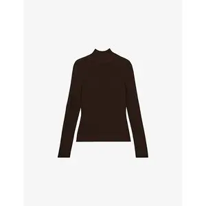 REISS Sofia Funnel-neck Knitted Top - Chocolate Brown