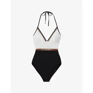 REISS Stretch-Woven Swimsuit White Tan