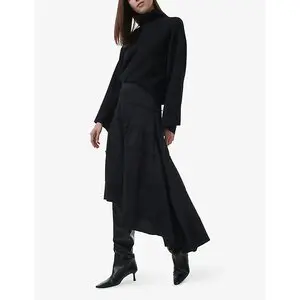 LEEM Panelled Asymmetric-hem Woven Midi Skirt